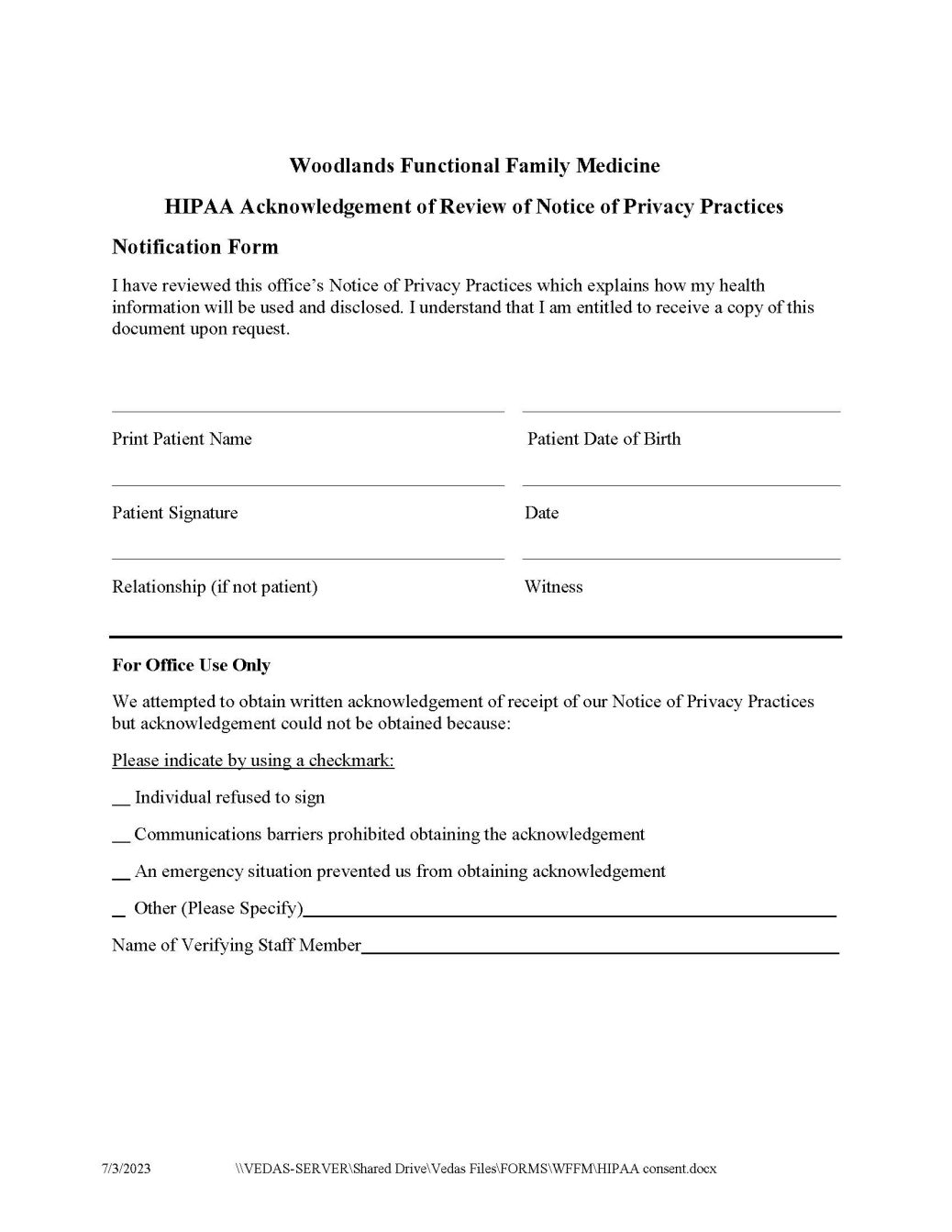 HIPAA consent - Woodlands Functional Family Medicine